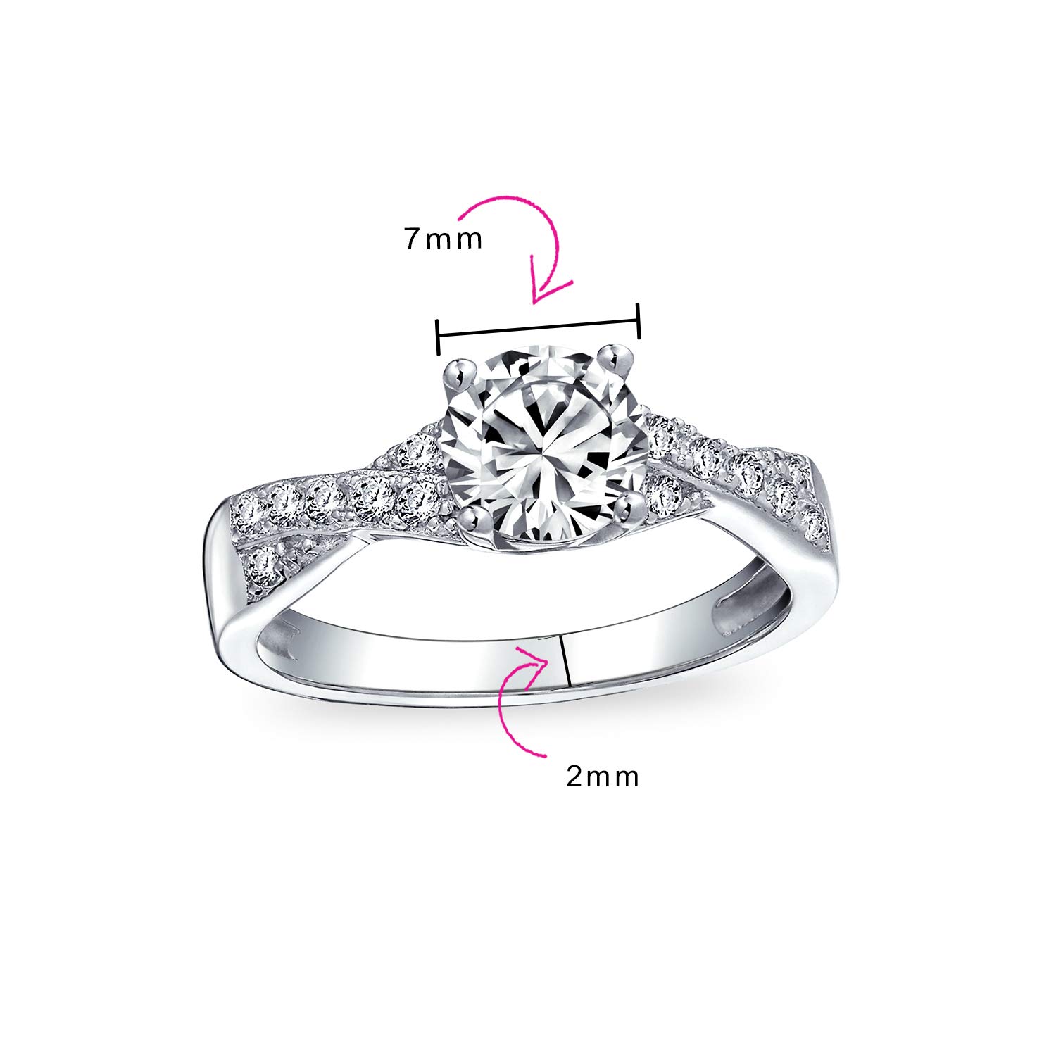 Bling Jewelry Personalized Round 2CT Solitaire AAA Cubic Zirconia Pave CZ Twist Criss Cross Infinity Engagement Ring For Women .925 Sterling Silver Customizable
