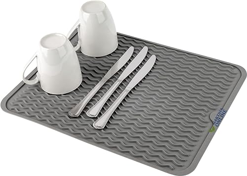 Martina Online Large 12¨x 16¨ Silicone Dish Drying Mat, kitchen, Elegant gray , Easy Clean Sink Mat Large Heat-resistant Dish Drainer Mat for Kitchen Counter, Sink