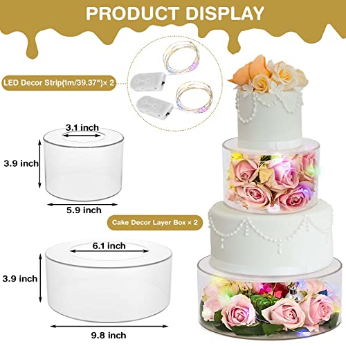 TIRYIUOU Acrylic Fillable Cake Stand 2Pcs Round Cake Riser Tier Clear Decorative Centerpiece Cake Display Boxes for Wedding Party Birthday (One 10" Dx 4" H, One 6" Dx 4" H )