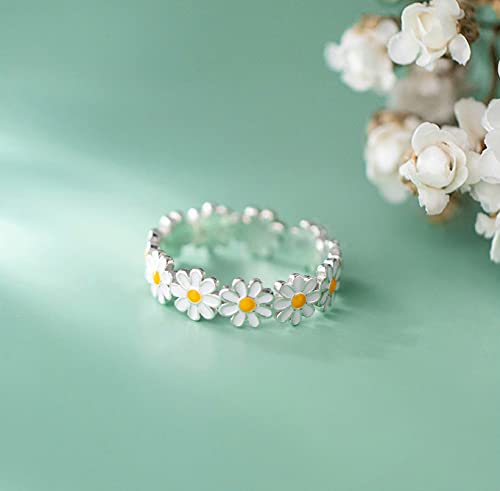CAFUDEYE 925 Sterling Silver Small Daisy Flower Rings Adjustable Open Ring Delicate Everyday Ring for Women