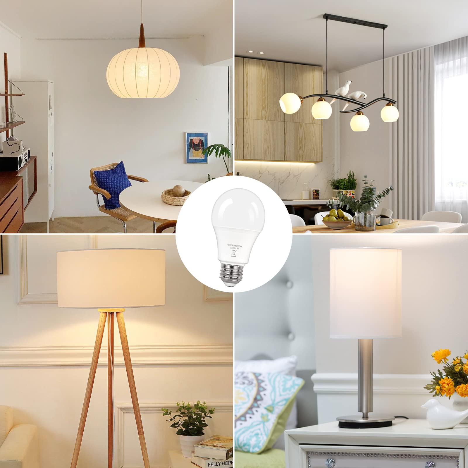 PARTPHONER A19 LED Light Bulbs, 60W Equivalent Efficient 9W LED Bulb, 3 Color Light Modes Light Bulbs, 900 Lumens, CRI 85+, 25000+ Hours Lifespan, Pack of 2