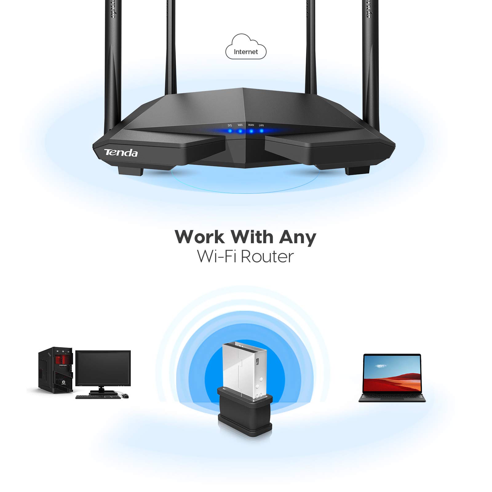 Tenda Wi-Fi Dongle, N150 Mini Wireless Network USB Wi-Fi Adapter for PC Desktop Laptop (Supports Windows XP/7/8/8.1/10, Driver-Free, Soft AP, USB 2.0) Plug & Play - W311MI V4.0