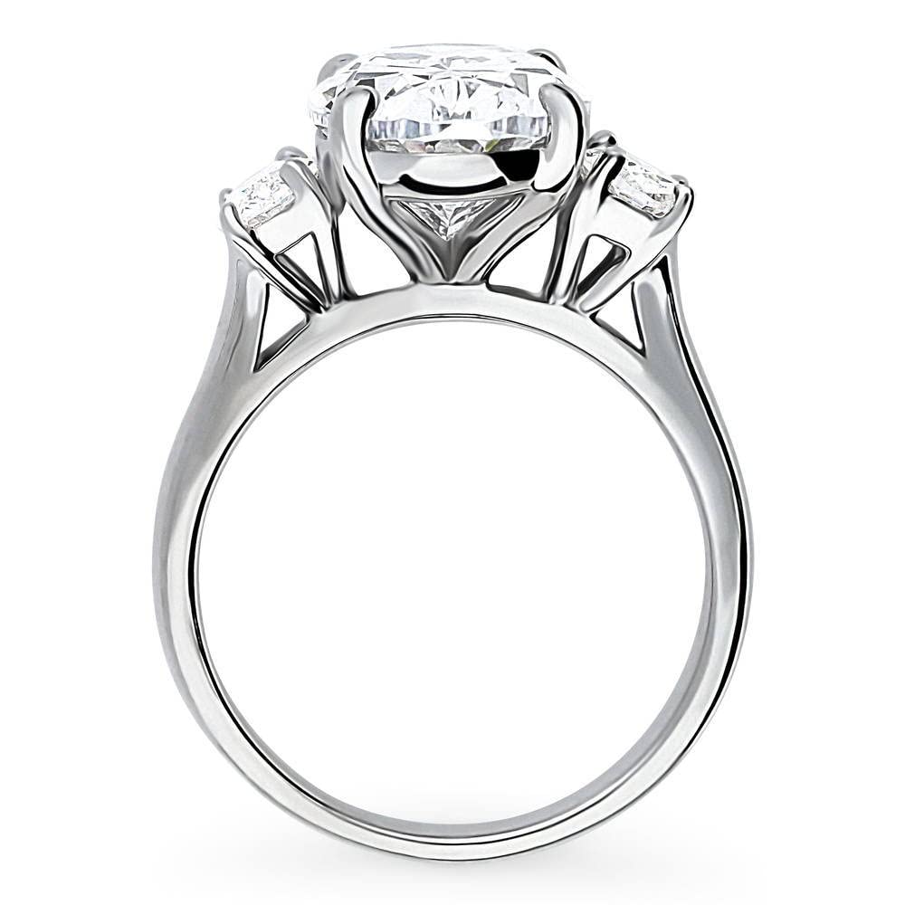BERRICLE Sterling Silver 3-Stone Wedding Engagement Rings Oval Cut Cubic Zirconia CZ Statement Cocktail Anniversary Ring for Women, Rhodium Plated Size 7