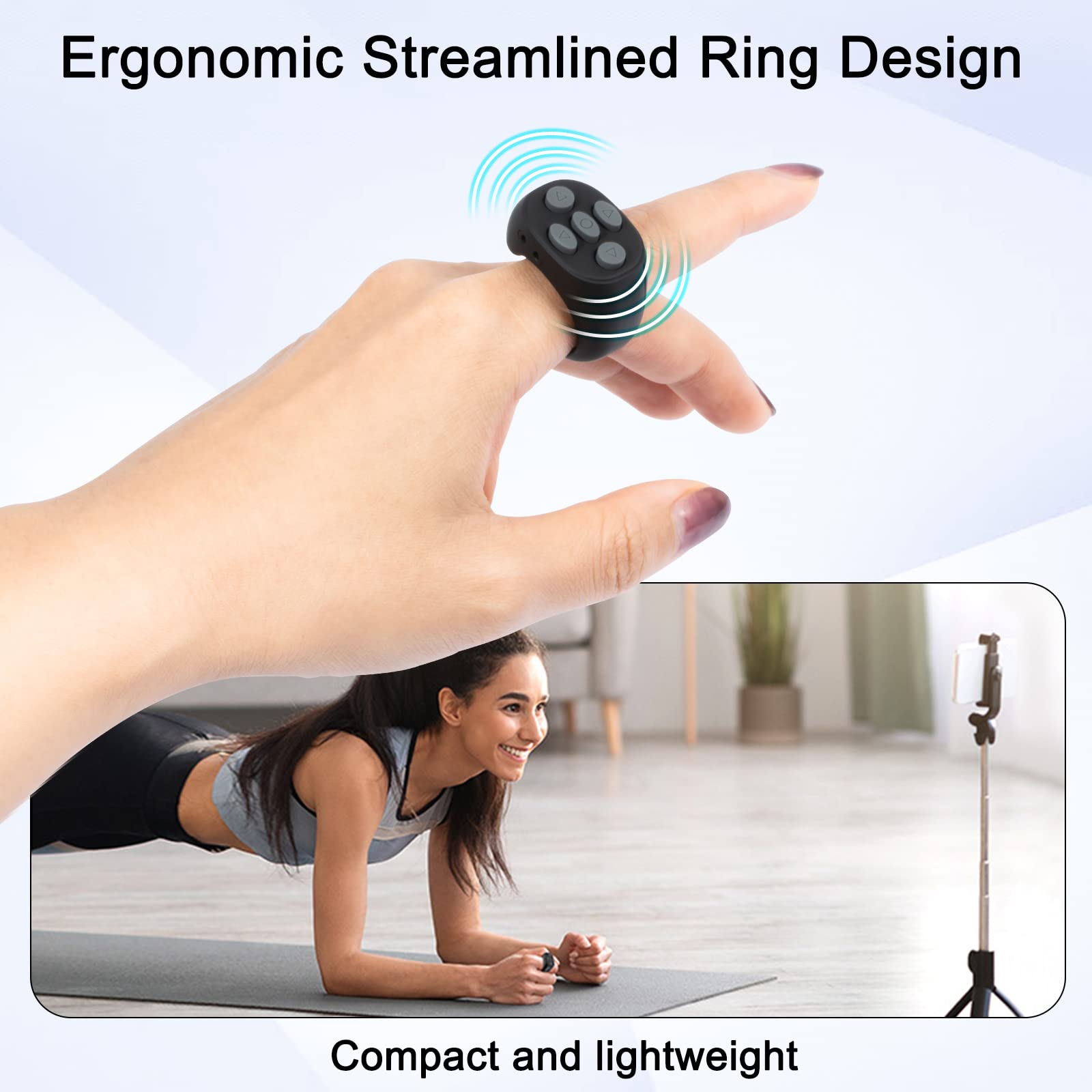 Bluetooths Control for Tiktok,Page Turner for Kindle App and E-Book,Camera Video Remote Recording,Scrolling Ring for Short Video iPhone, iPad, iOS, Android - Black