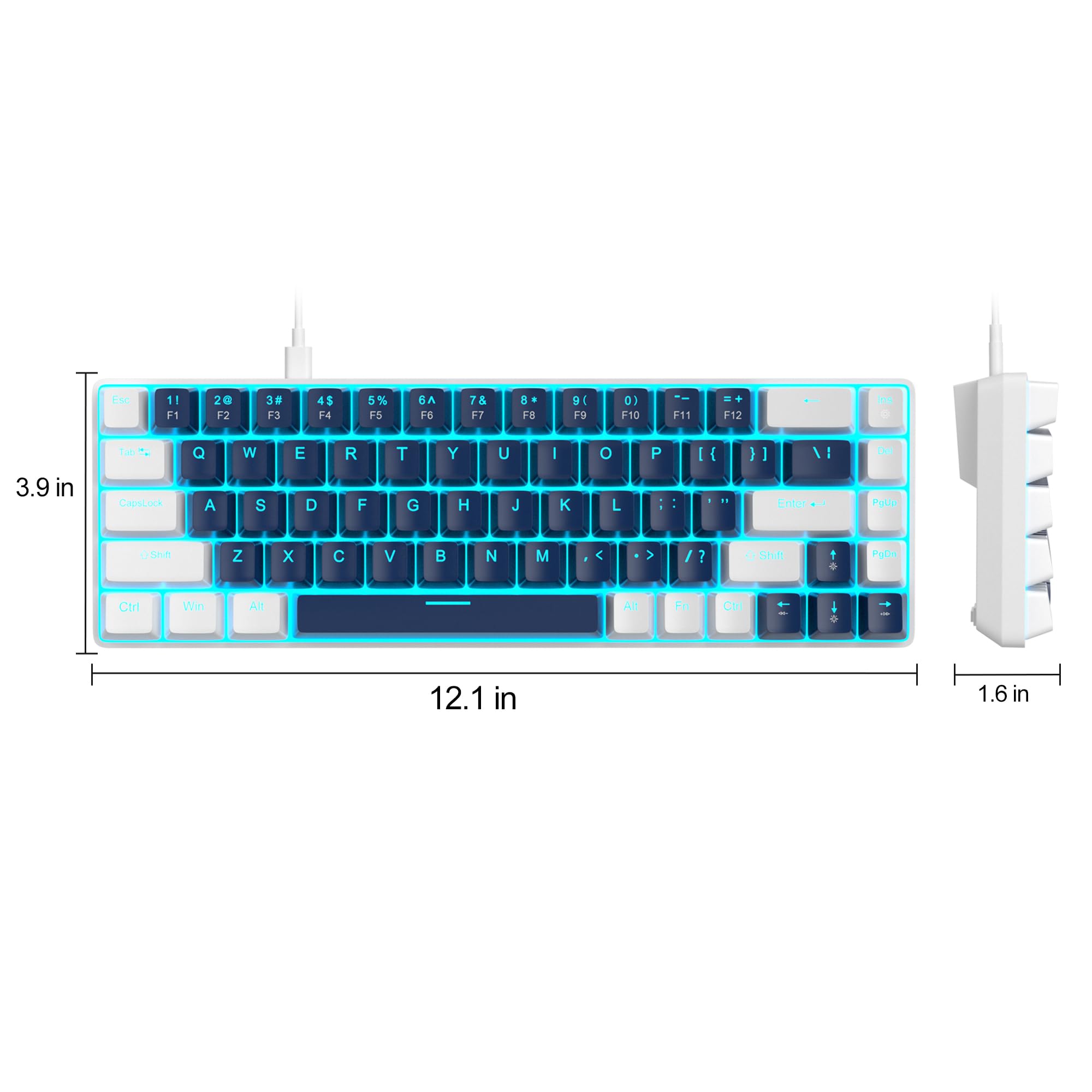 MageGee Portable 60% Mechanical Gaming Keyboard, MK-Box LED Backlit Compact 68 Keys Mini Wired Office Keyboard with Blue Switch for Windows Laptop PC Mac - Blue/White