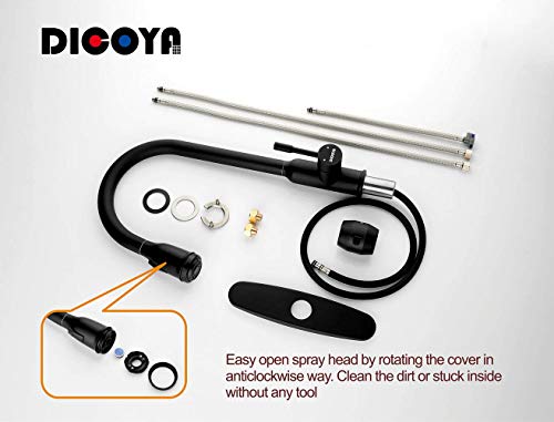 DICOYA Kitchen Faucets with Pull Down Sprayer, 4 Function Sprayer, Power Rinsing, Easy Clean, Water Saving, 304 Stainless Steel, Kitchen Sink Faucet, Single Lever, Gooseneck, Deck Plate, Black Matte