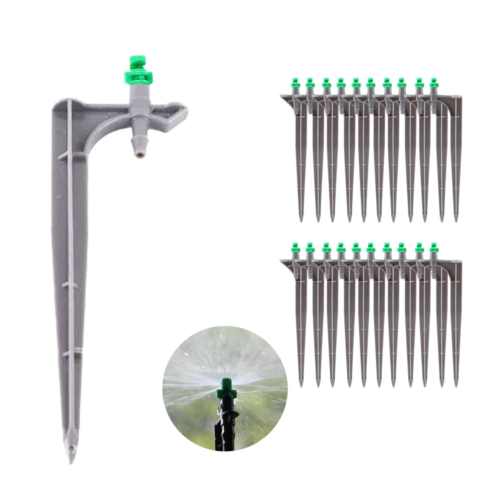 Garden Irrigation System, Adjustable Irrigation Dripper 20Pcs/Bag Irrigation Dripper with Ground Insert Fruit Tree Drip Irrigation Emitters for 1/4" Drip Irrigation Tubing(180 Degrees with Plunger)