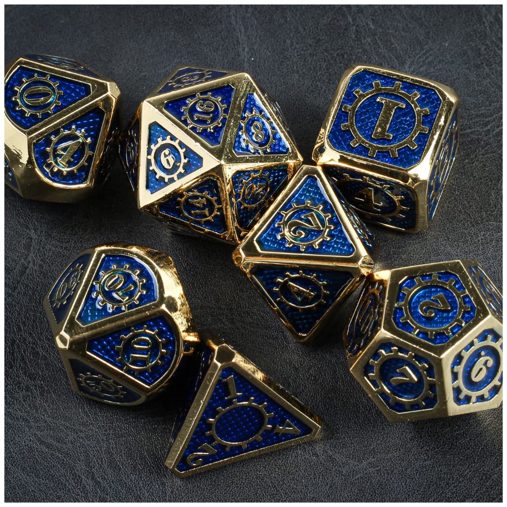 Blue Dragon Gear of Time DND Dice Set for Dungeons and Dragons Gifts, D&D, D and D, Pathfinder, Accessories, D20, Polyhedral, Resin Dice, Metal, Dice Tray, Tower, Bag, Box