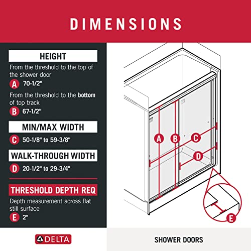 Delta Shower Doors SD3172271 Trinsic Semi-Frameless Traditional Sliding Shower Door 60in.x70in, Chrome Track