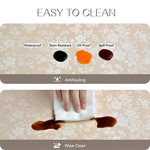 Romanstile Rectangle Vinyl Tablecloth,100% Waterproof Heavy Duty Oil Spill Proof Stain Resistant Plastic PU Table Cover with Flannel Backing for Kitchen/Dining/Parties(Rose Beige, 60 x 84