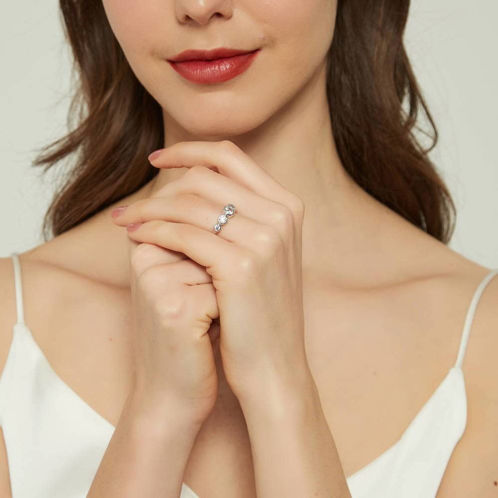 BERRICLE Sterling Silver 5-Stone Cubic Zirconia CZ Fashion Anniversary Ring for Women, Rhodium Plated Size 9