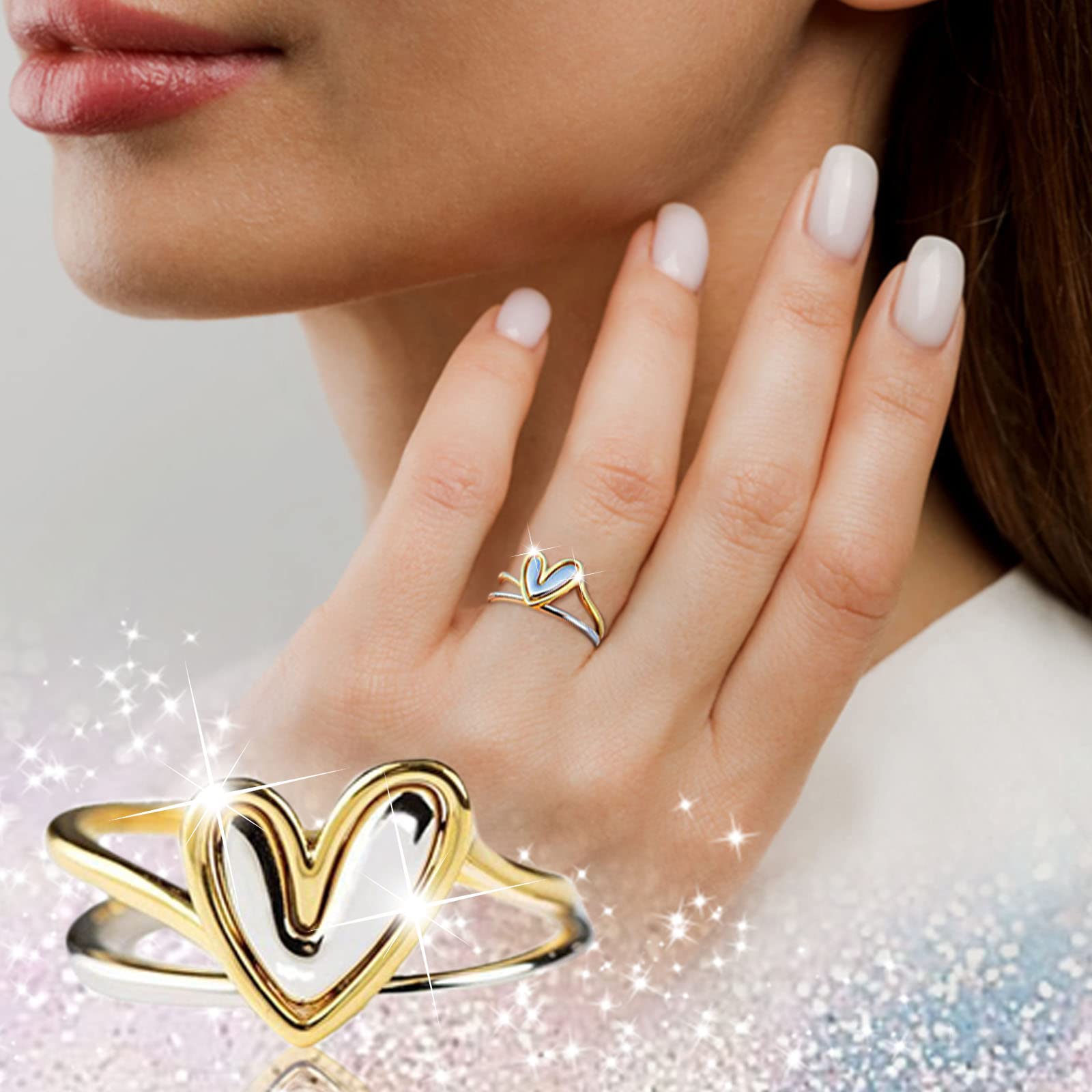BLUGY for Daughter and Mother Heart Shaped Ring Exquisite Ring Birthday Gift for Mother Gift for Her Female Heart Shaped Ring