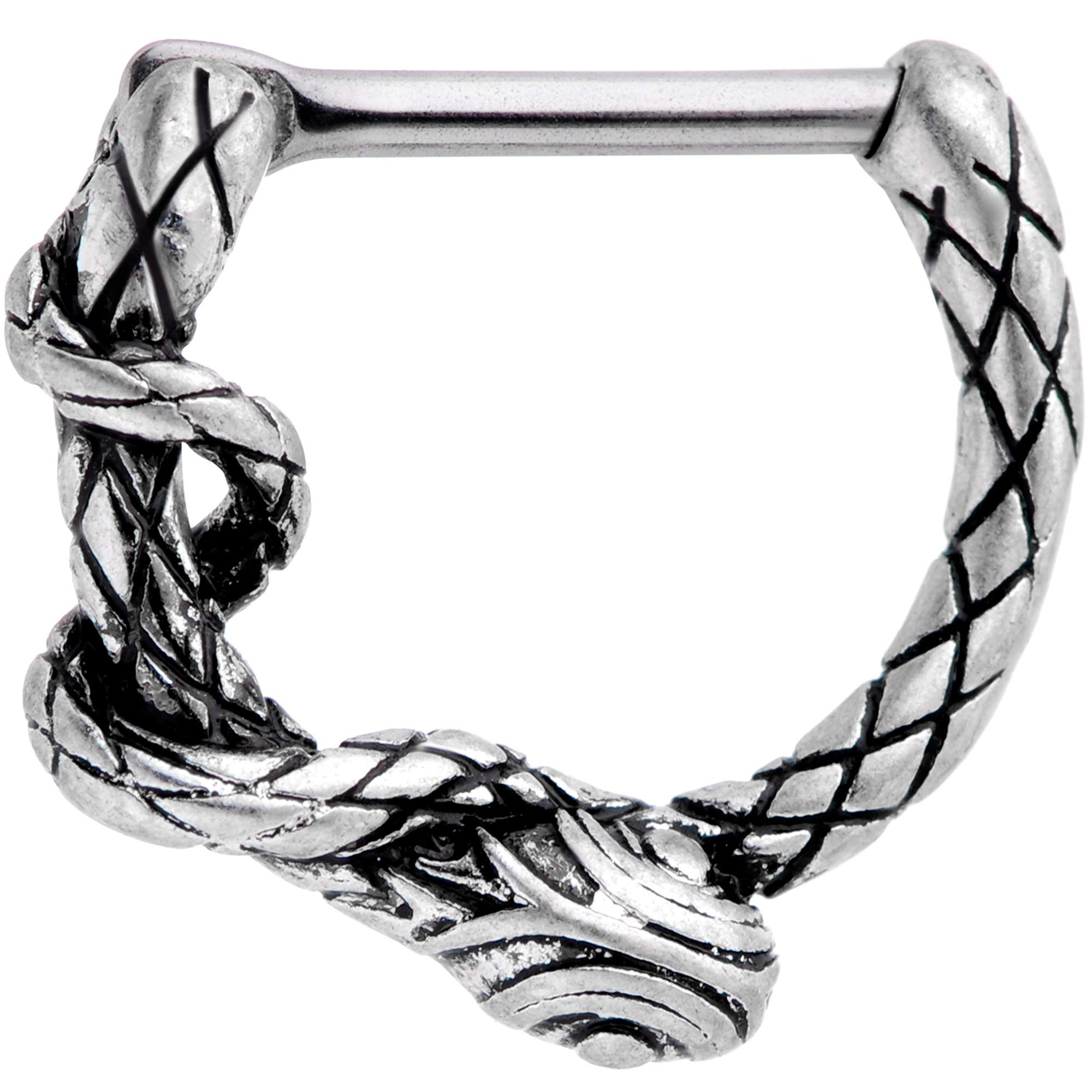 Body Candy 16G Unisex 316L Steel Septum Clicker Slither Snake Daith Tragus Nose Ring Cartilage Clicker 8mm