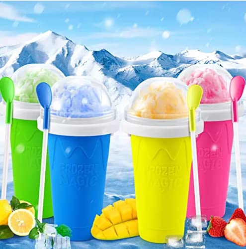 Slushy Cup – 10.6 x 20.6 cm Slushy Maker Cup with Lids & 2 in 1 Straw and Spoon – Quick Ice Maker Cup for Kids & Adults, Summer Homemade DIY Smoothies Slushy Maker Cup - 400 ml (Blue)