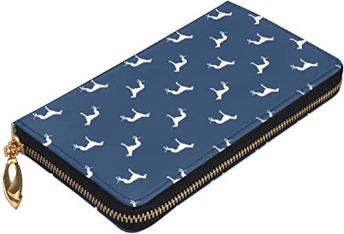 Blue Greyhound Dog Leather Wallet Long Clutch Purse Fashion Wristlet Handbag