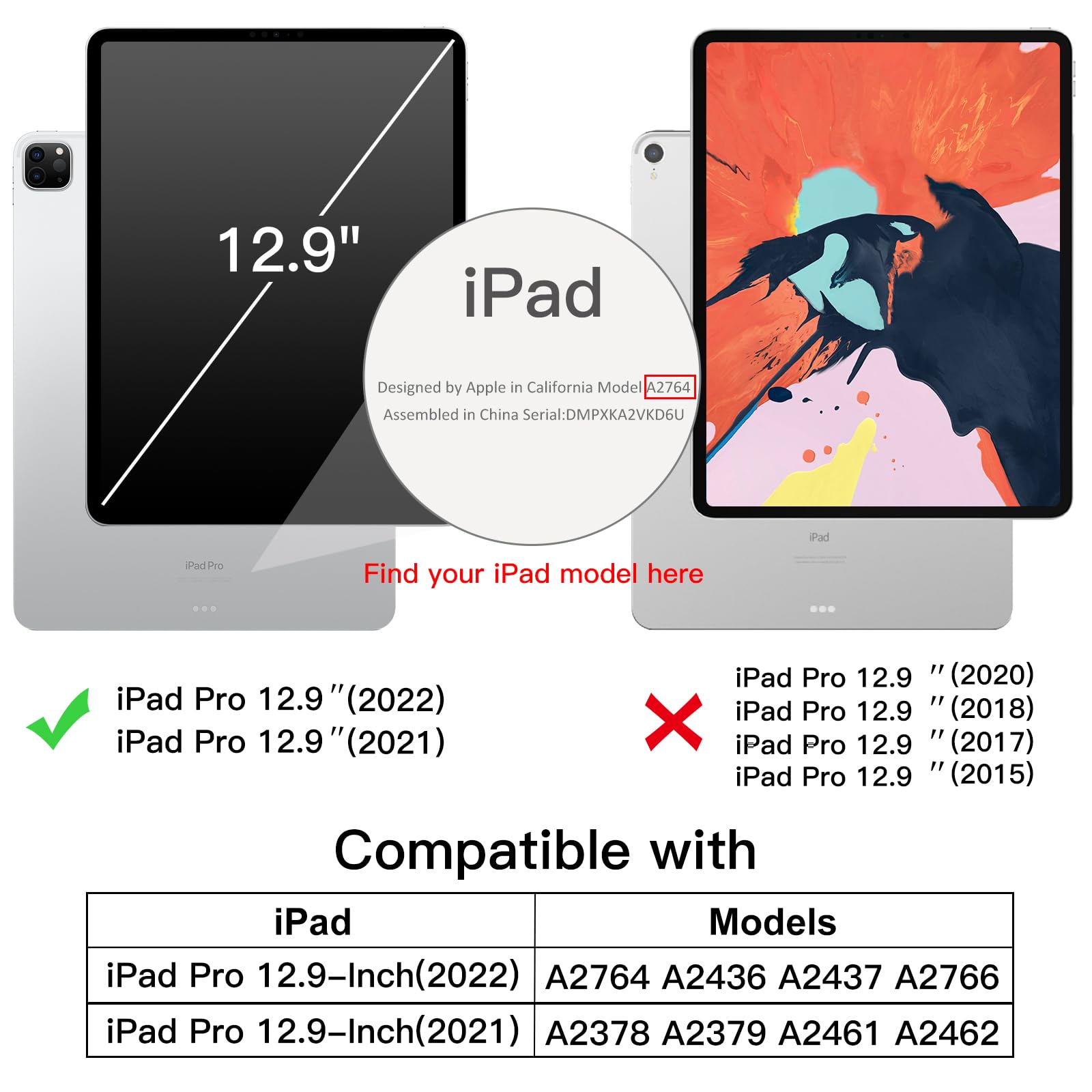JETech Case for iPad Pro 12.9-Inch (6th/5th Generation, 2022/2021 Model) with Pencil Holder, Support 2nd Pencil Charging, Slim Tablet Cover with Soft TPU Back, Auto Wake/Sleep (Black)