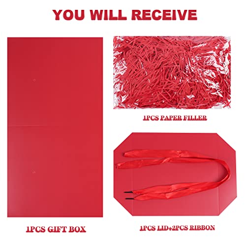 Elephant-package Medium Gift Box with Lids, Ribbon and Paper Filler, for Birthdays, Christmas, Valentine's Day, Present Packing - Collapsible, 8.7", 1 Pack, Red