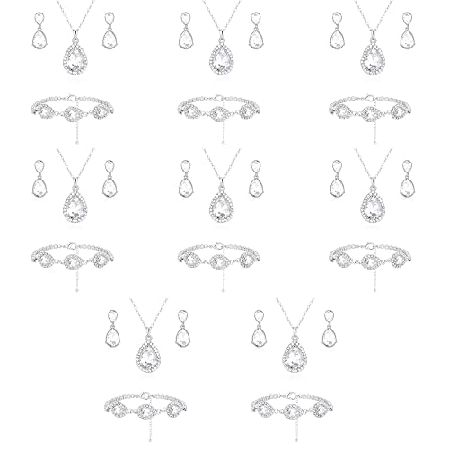 OTTFF Teardrop Jewelry Set for Bridal Bridesmaid,8 Sets Silver Plated Necklace Earrings Bracelet Set For Wedding Gift