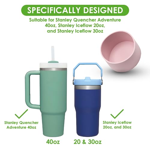 Elevate 2 Pcs Silicone Boot for Stanley Quencher 40oz, 30oz Tumbler with Handle and Stanley IceFlow 20oz, Anti-Slip Protective Water Bottle Bottom Cover for Hydro Sport Flask Bottle 12oz-24oz (Pink)