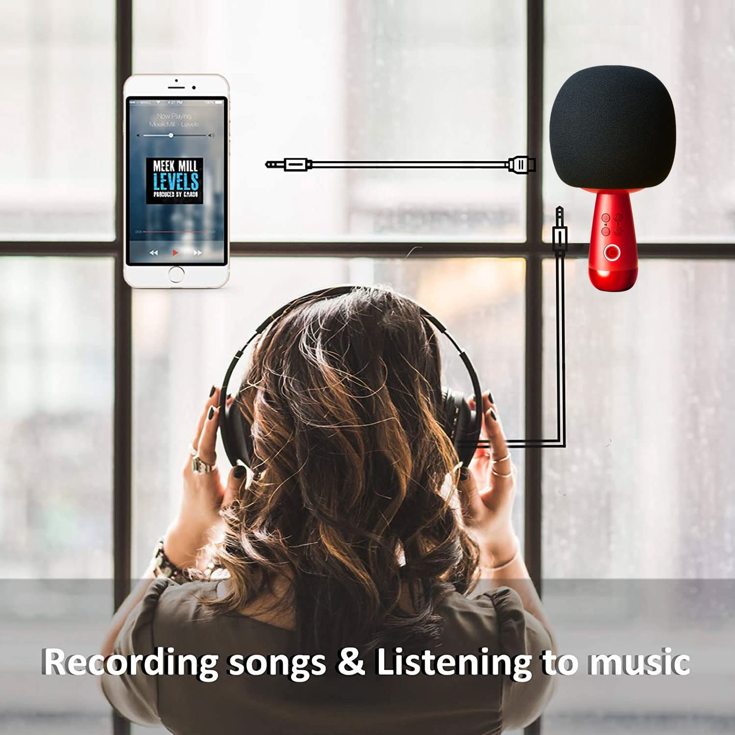 CALF Karaoke Speaker Microphone Wireless Bluetooth TWS Microphones&Speaker 2 in1 Portable Mini Adults Handheld Mic Singing Home KTV Party Indoor Electronic Gifts for All iOS Android PC G2 Red(Black)