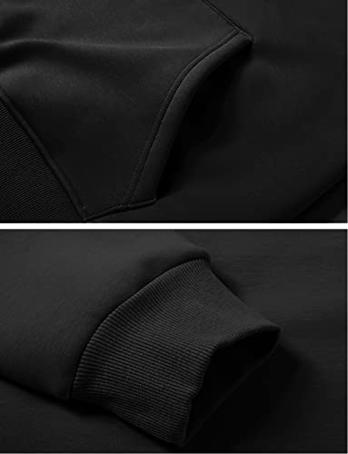 Haellun Womens Casual Winter Warm Fleece Sherpa Lined Pullover Hooded Sweatshirt (Black, Large)