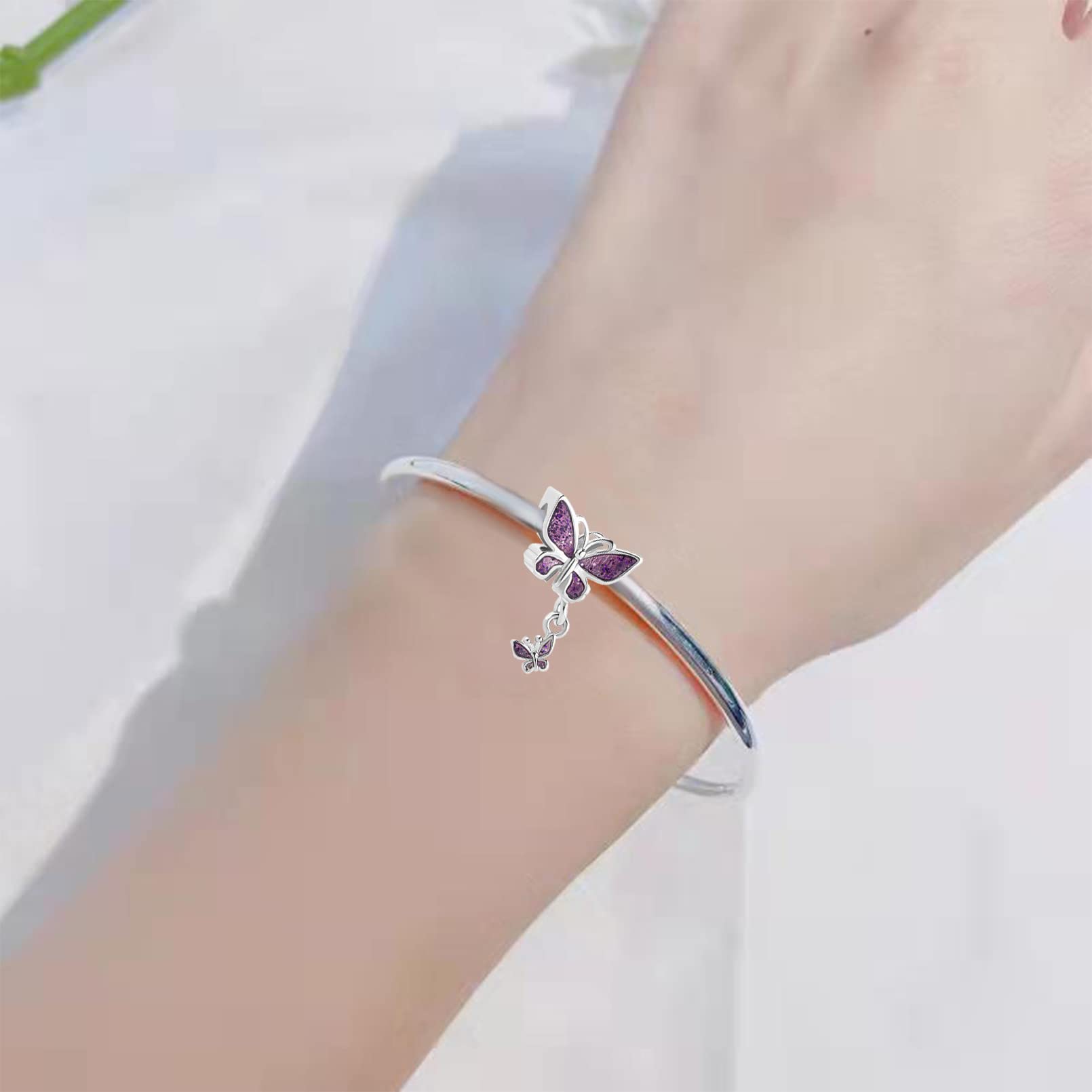 Chili Jewelry Sparkling Dangle Butterfly Charm Beads Compatible With Pandora Charms Bracelets (Purple)