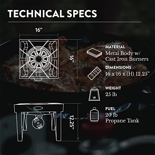 GasOne Single Burner Propane Stove β Square Heavy-Duty Propane Burner β Outdoor Burner with Adjustable 0-20PSI Regulator and Steel Braided Hose β Ideal for Home Brewing, Turkey Fry