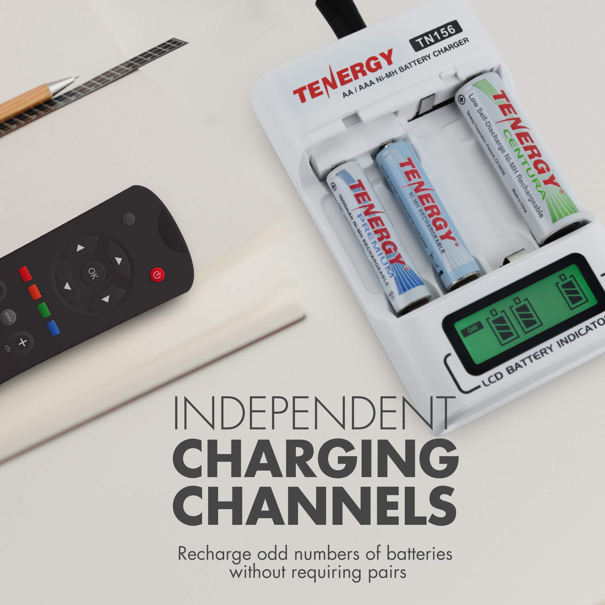 Tenergy TN156 4-Bay Compact AA/AAA NiMH NiCD LCD Battery Charger, Ideal Charger for AA and AAA Size Rechargeable Batteries for Everyday Electronics