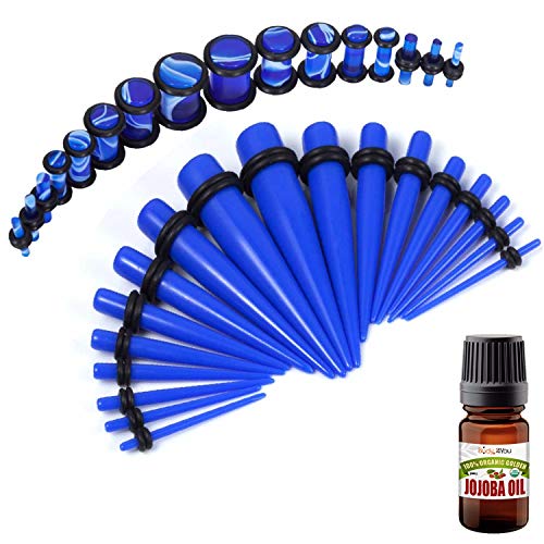 BodyJ4You 32PC Gauges Kit Ear Stretching 12G-00G Royal Blue Taper Marble White Plug Acrylic Expander