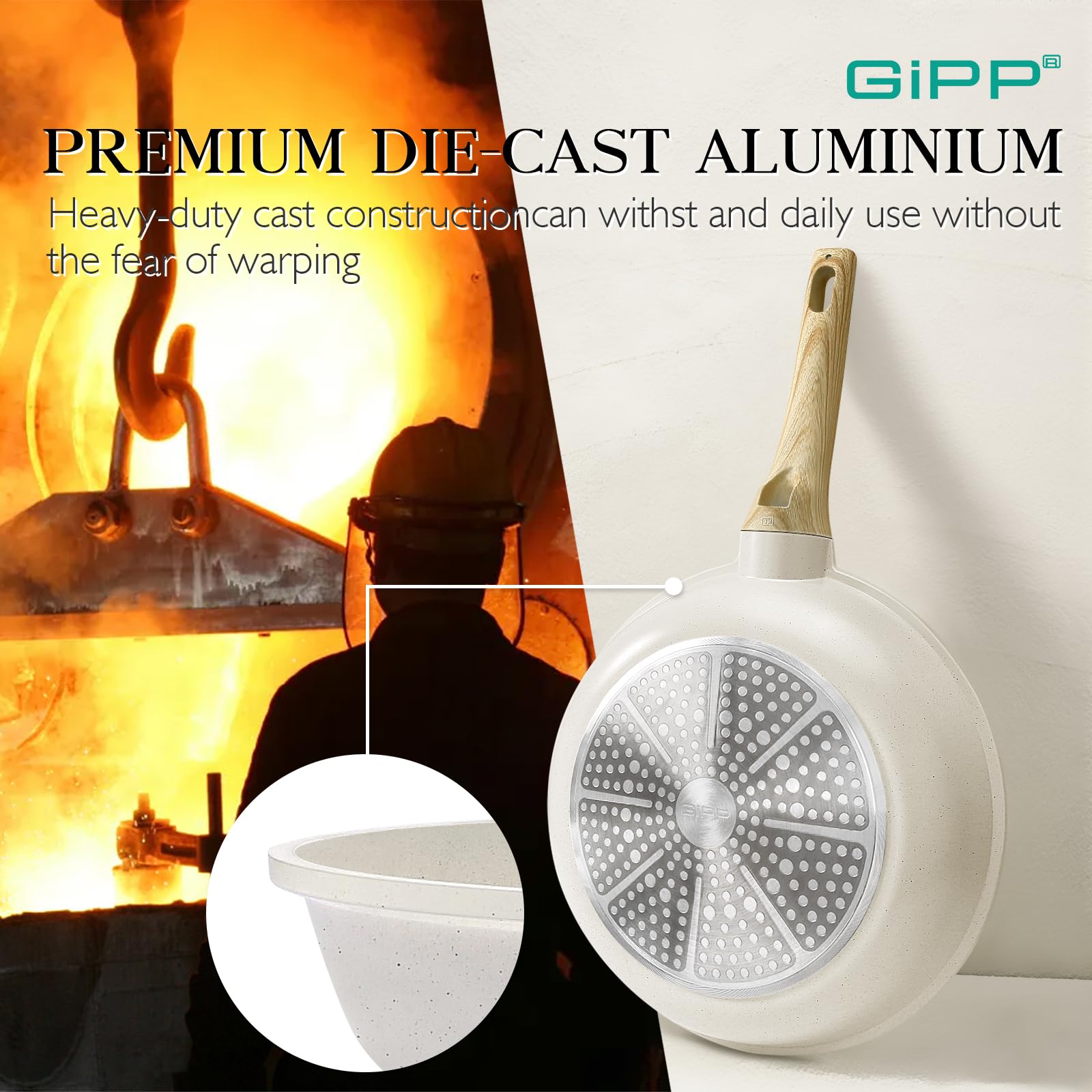 GiPP 21Psc Pots and Pans Set Non Stick - White Granite Kitchen Cookware Sets Nonstick Induction Cookware Non-toxic Cooking Pan Set with Silicone Utensils, PFOS and PFOA Free