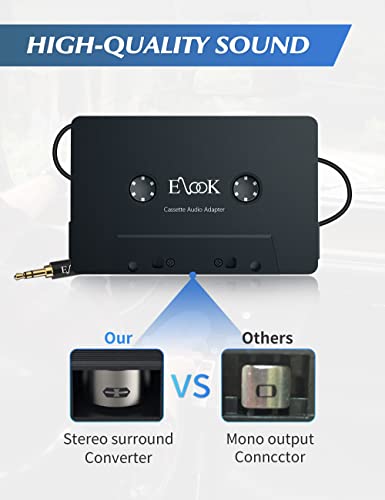 Elook 2023 Car Cassette Aux Adapter Kit, with Upgraded Smartphone to 3.5 mm Headphone Jack Adapter for Phone, MP3 ect. Black