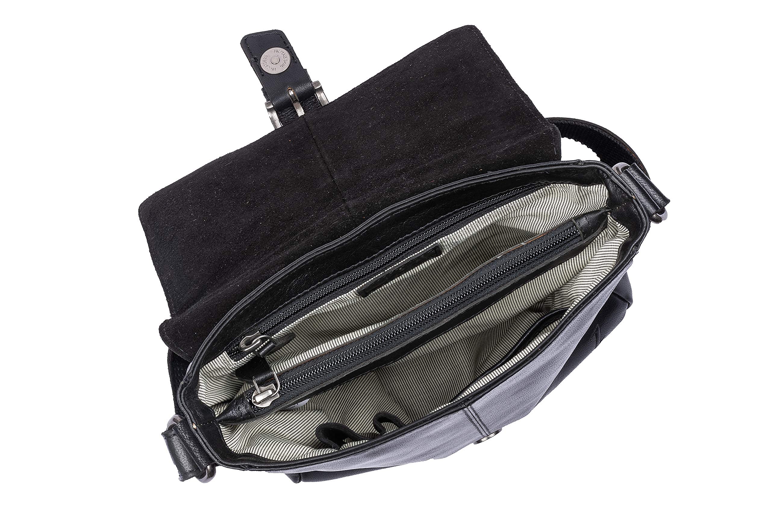 Zinda Genuine Leathers Women's Handbag Flap Over Crossbody Shoulder Sling Multiple Pockets (Black)