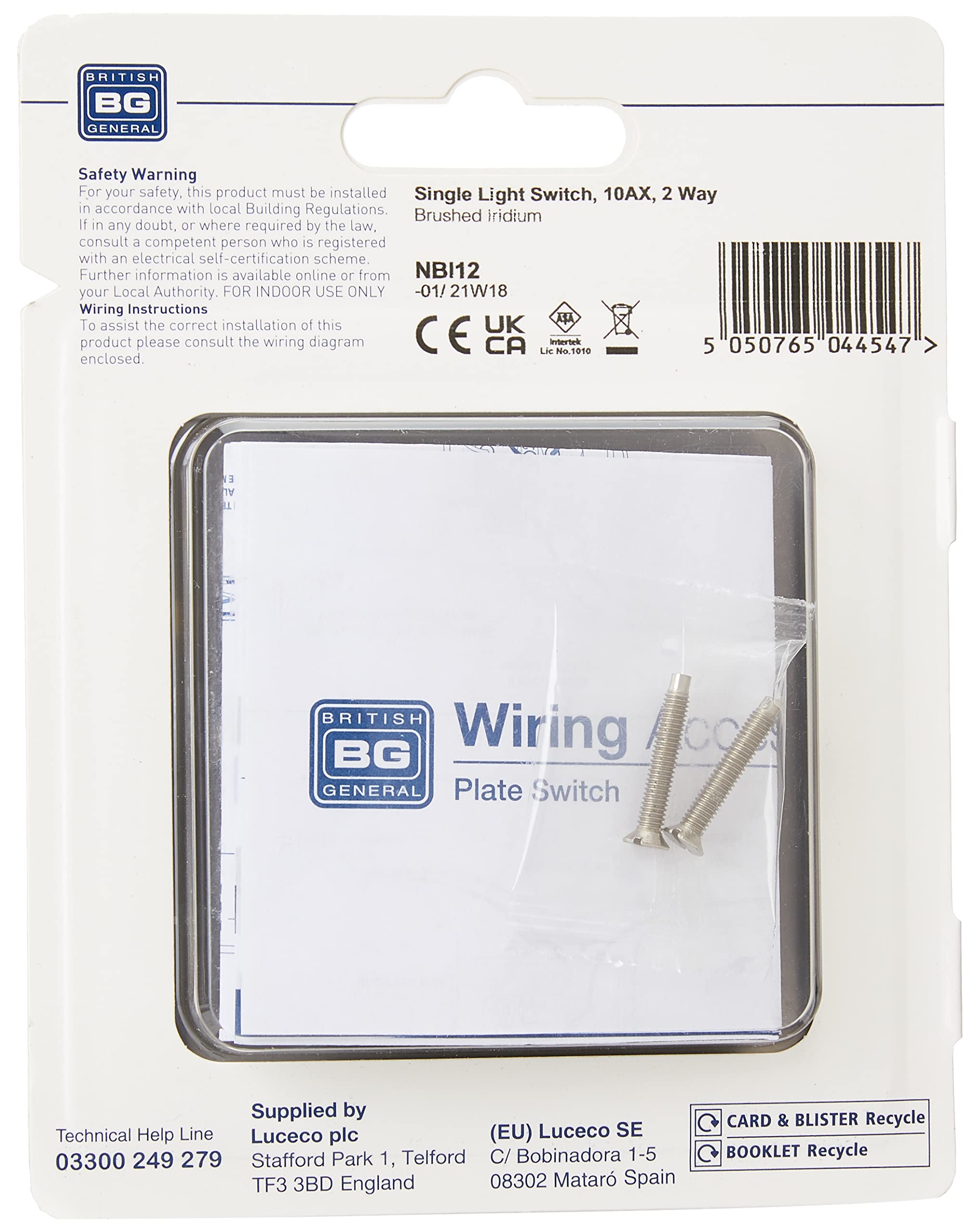 BG Electrical 1-Gang 2-Way Metal Brushed Iridium Light Switch
