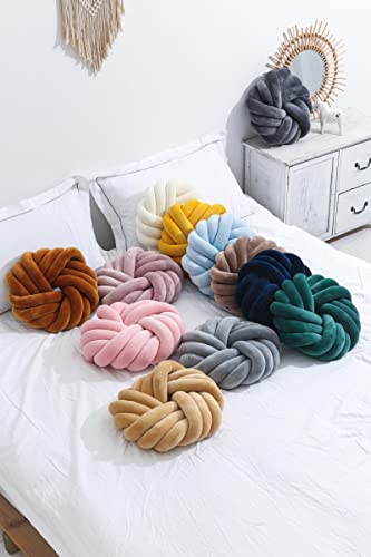 Knotted Throw Pillow, 13.7'' Round Pillows Decorative Throw Pillows for Couch Chair Sofa Cushion, Knit Knot Ball Pillow for Living Room Bedroom Car, White
