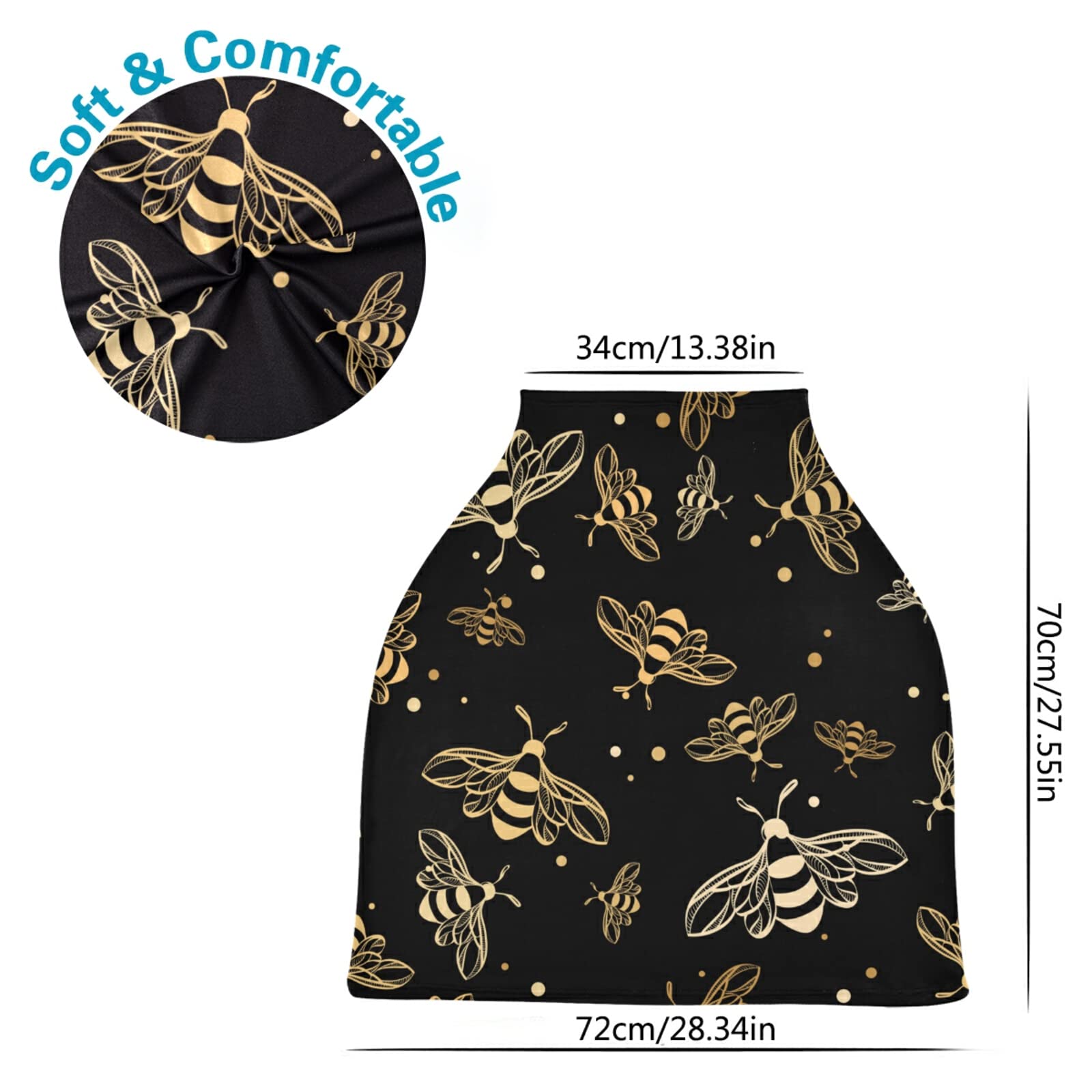 Golden Bee Pattern Baby Car Seat Covers Canopy Nursing Cover Breastfeeding Scarf Carseat Canopy Soft Infant Stroller Cover Multi Use for Boys and Girls