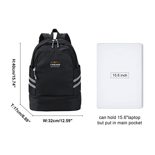 Gym Backpack for Women with Shoes Compartment & Wet Pocket,Travel Backpack Waterproof, Black Backpack