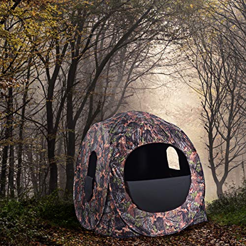 GYMAX Hunting Blind, 3 Persons Pop Up Ground Blind with Hub System, Carry Bag for Deer & Turkey, Camo Hunting Tent with 360 Degree View See Through Portable Durable Deer Blind