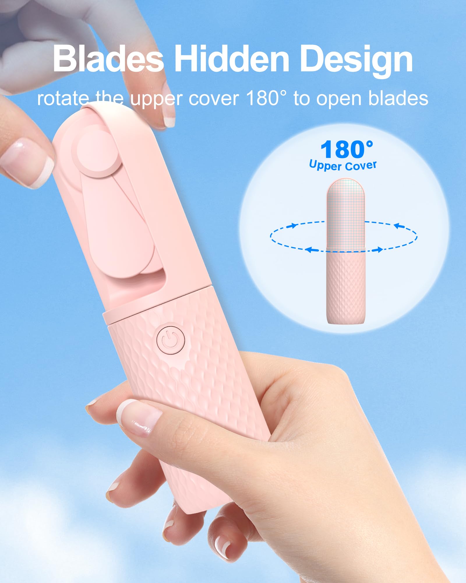Coohea Handheld Fan Powerful Mini Fan USB Rechargeable Portable Fan Battery Operated Small Fan Little Makeup Lash Fan Hand Held Personal Fan for Travel Beach Vacation, 10-15.5H Working, Pink