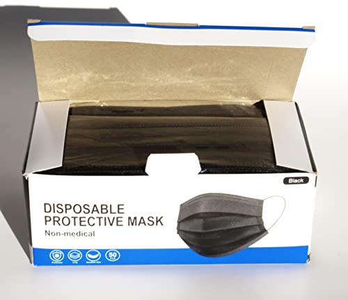Disposable Face Mask Black 3-Ply - 50 Pcs, (TWR-BLK-50MSK)