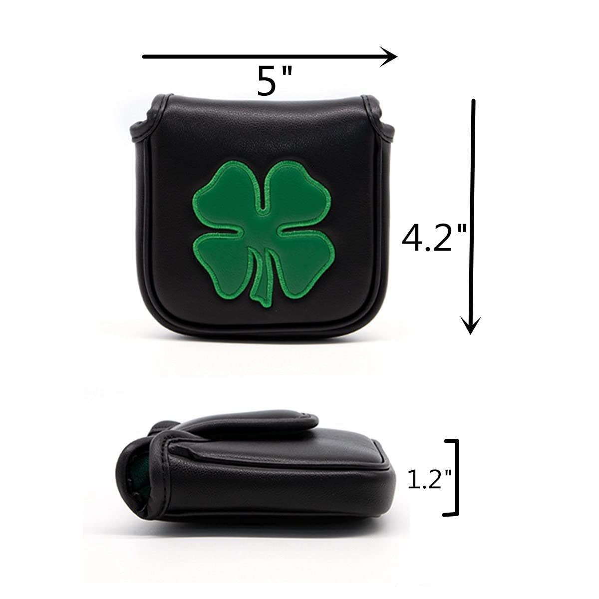 Barudan Golf Lucky Shamrock Heel Shaft Mallet Cover Square Mallet Putter Cover Headcover Magnetic for Scotty Cameron 6M DB Taylormade Spider S Ping (Black)