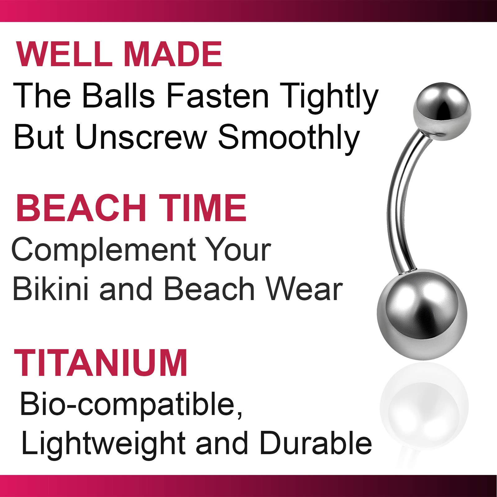 bodyjewellery 1pcs 14g Titanium G23 Belly Button Rings Navel Ring Bar Stud Banana Piercing Jewelry C3YI - Pick Size (14mm)