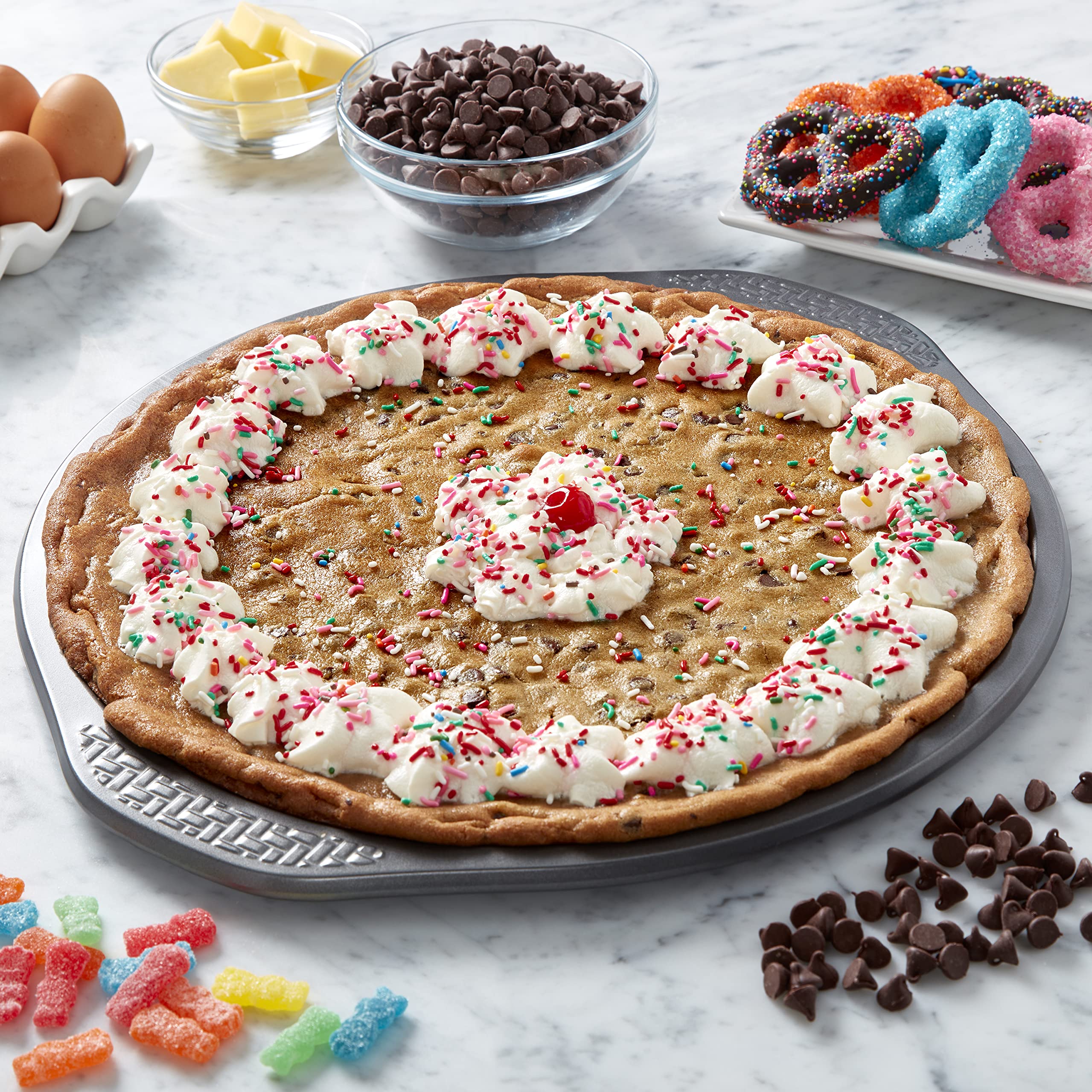 Chicago Metallic Everyday Non-Stick Pizza Crisper. Perfect for making homemade pizza, baking frozen treats reheating meals, and more