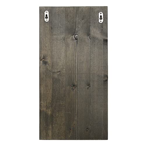 Elegant Designs HG1016-RGY Lucca Quote Saying “Life Happens Wine Helps” Wooden Bottle Shelf with Glass Holder Wall Mounted Wine Rack, Rustic Gray
