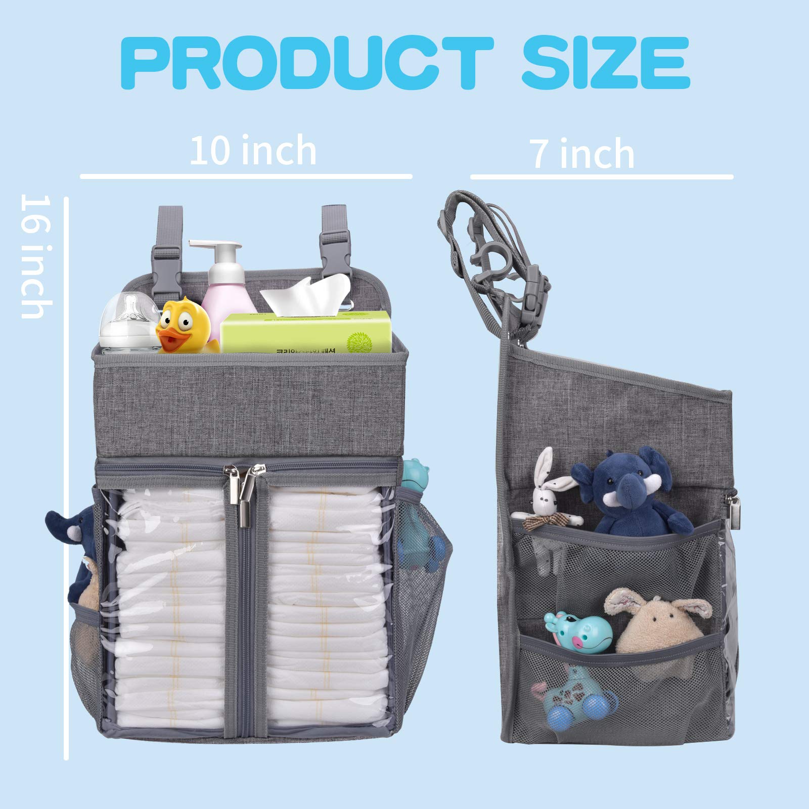 BAGLHER Hanging Diaper Organizer,Baby Diaper Organizer is Suitable for Hanging on Diaper Table, Nursery, and All Cribs. Baby Supplies Storage Diaper Rack, Diaper Stacker.Gray