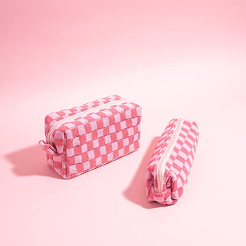 Checkered Pouch and Pencil Case Set (Pink/Pink)
