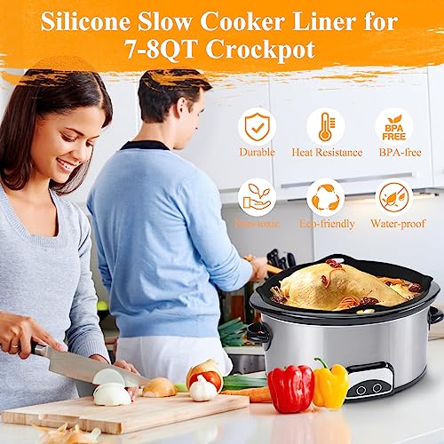 Silicone Slow Cooker Liners For 7-8 Quart Crock Pot,Reusable Leakproof Bpa Free Crockpots Accessories For Oval Crockpots