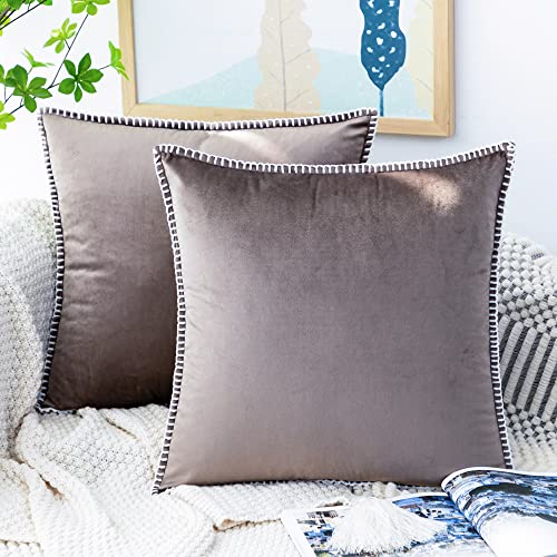 GAWAMAY Solid Soft Velvet Farmhouse Spring Pillow Covers 18x18 Set of 2,Decorative Green Throw Pillows with Chenille Edge,Square Boho Couch Pillows for Living Room Sofa Couch Beding(45x45cm) Green