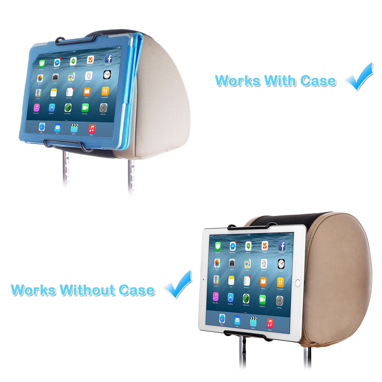 TFY Universal Car Headrest Mount, Fits 7-11 Inch Tablets - iPad, Samsung Galaxy Tab & Note, Adjustable Strap, Detachable, Portable, No Protruding Parts