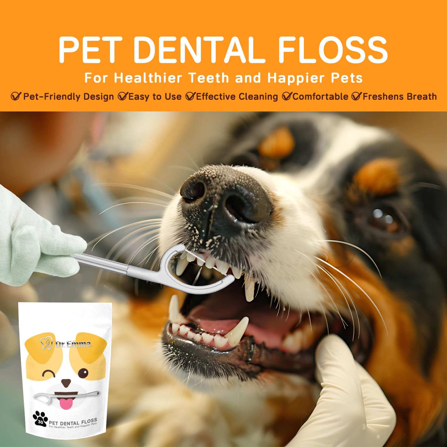 Dr. Emma Dog Tooth Brush Picks Pet Dental Floss for Teeth Cleaning Plaque Remover for Teeth Dental Care for Small to Large Dogs, Cats
