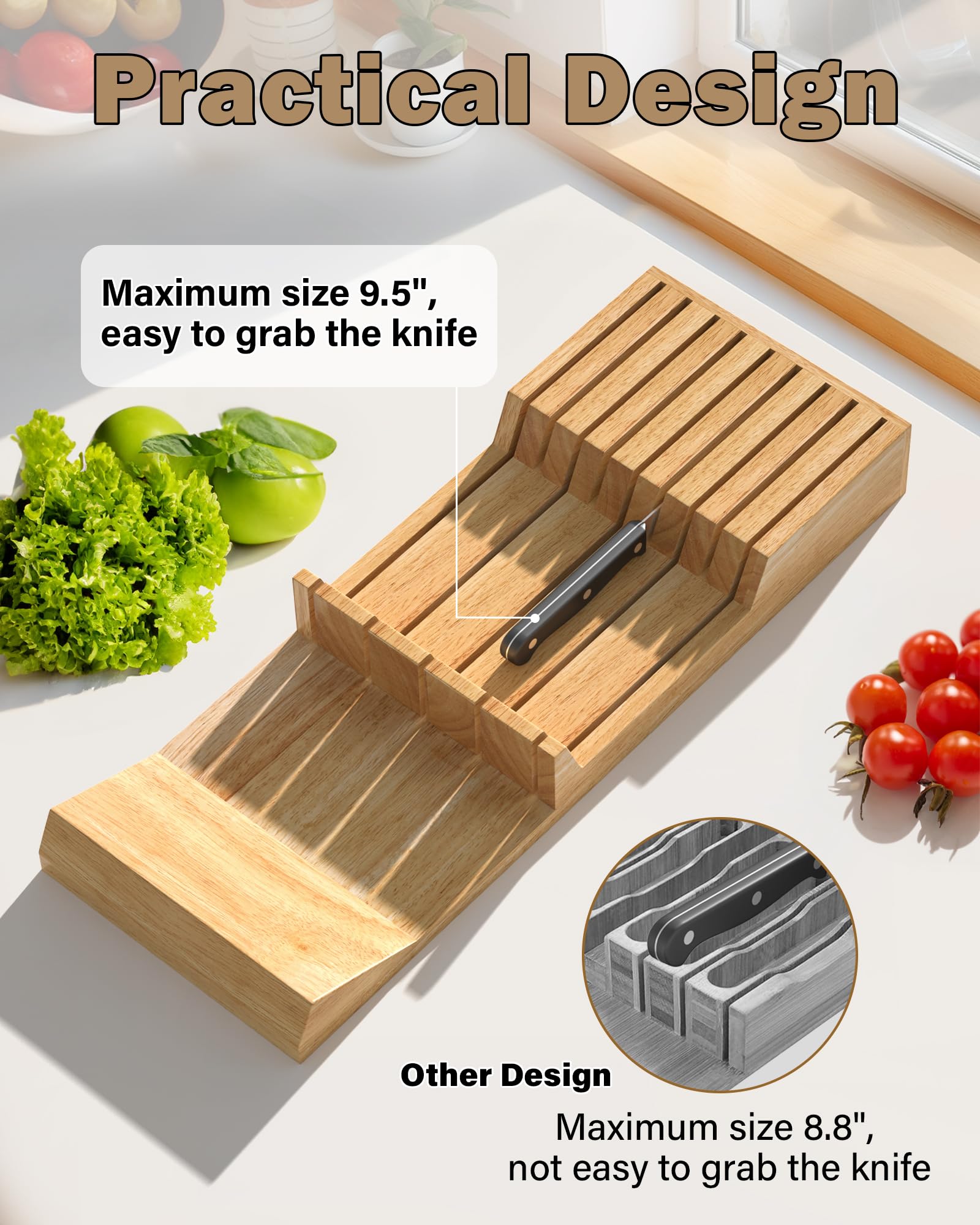 Cook N Home In-Drawer Knife Block Organizer, 9-Slot Kitchen Knife Cutlery Holder Drawer Storage, Holds up to 9 Knives (Not Included)